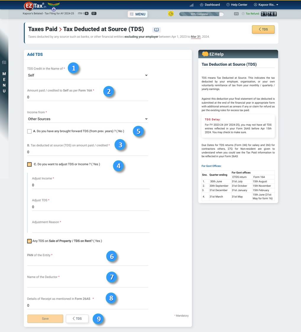 How To Declare TDS TCS Advance And Self Assessment Tax EZTax 